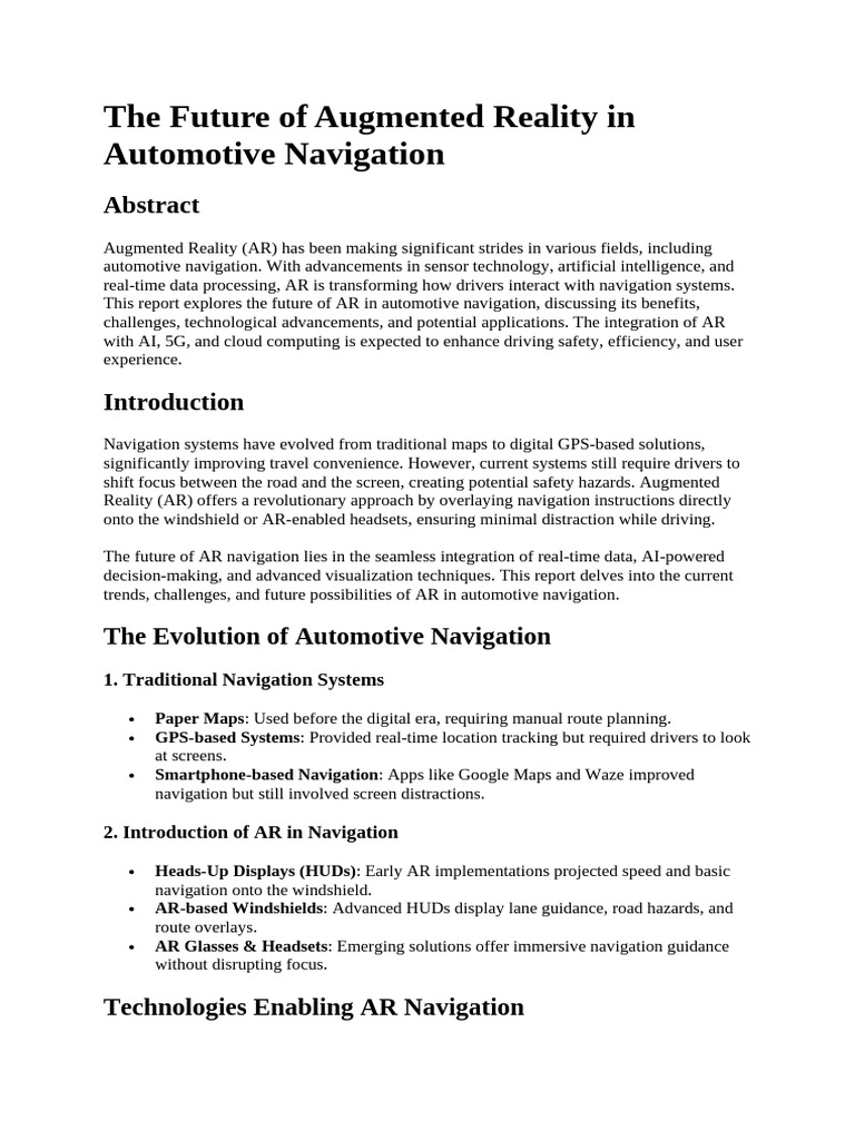 The Future of Augmented Reality in Automotive Navigation | PDF | Augmented Reality | Computing