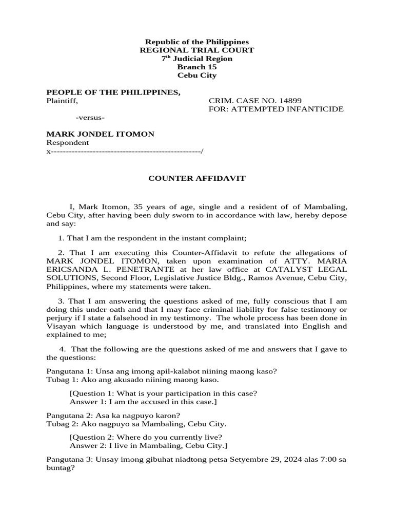 Counter Affidavit in Infanticide Case | PDF | Affidavit | Perjury