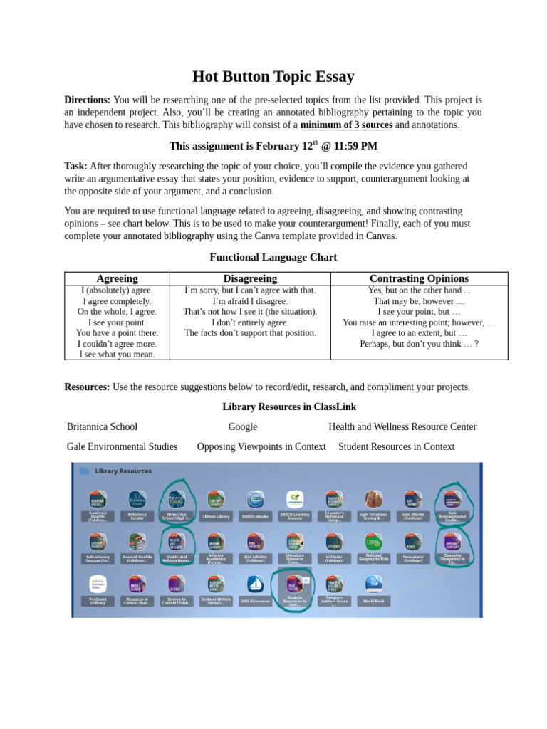 Hot Button Topic Essay - Project Outline | PDF | Essays | Argument