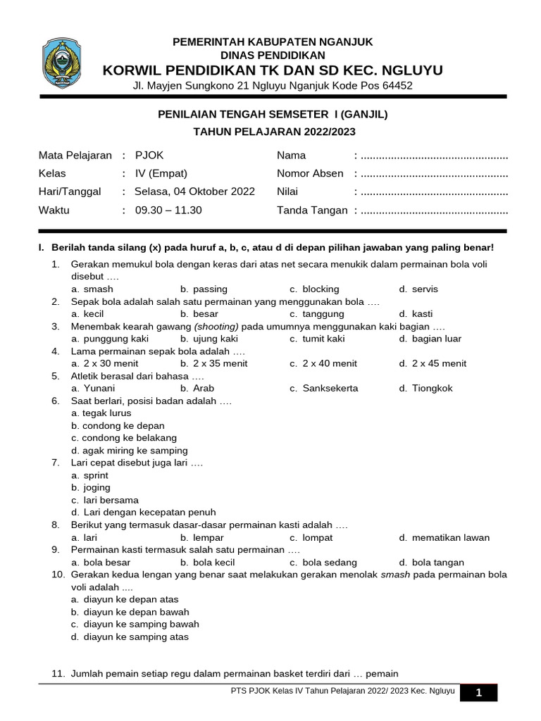 Soal PJOK Kls 4 | PDF
