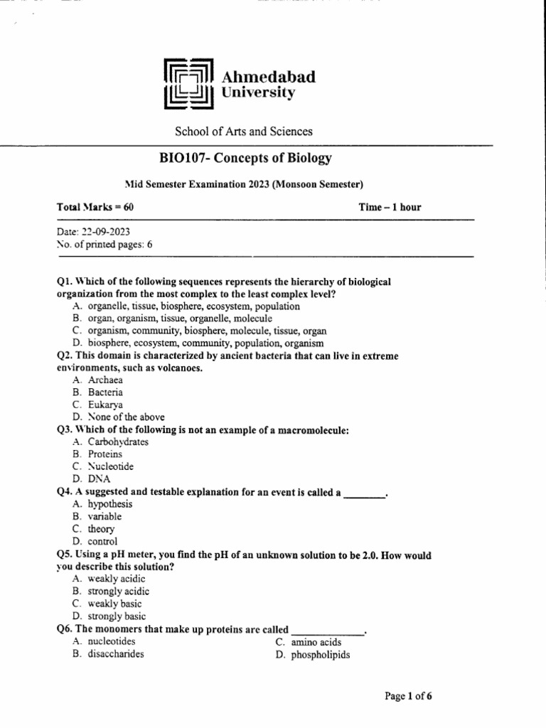 BIO107 Midsem | PDF