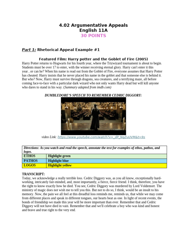 4.02 Argumentative Appeals-1 | PDF | The Hunger Games | Harry Potter