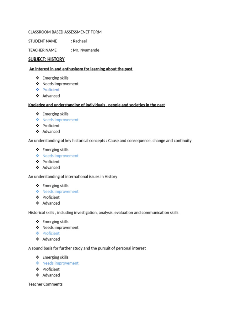 CLASSROOM BASED ASSESSMENET FOR1 History | PDF