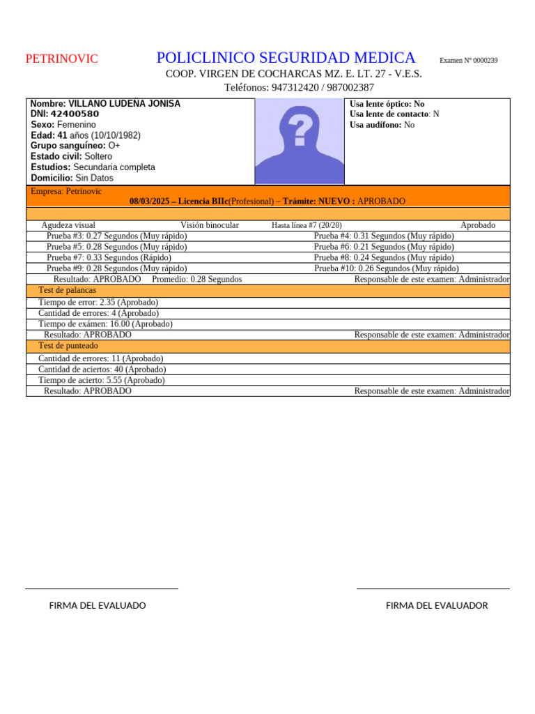 Resultados Examen Petrinovic | PDF