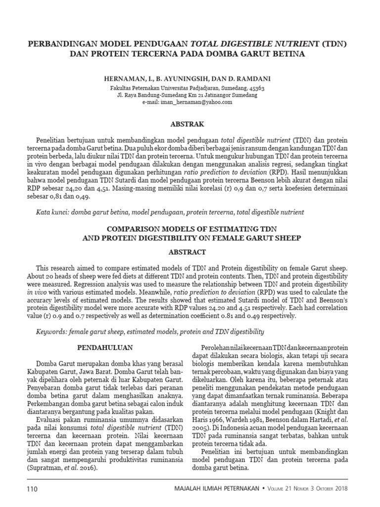 Model TDN dan Protein Domba Garut | PDF