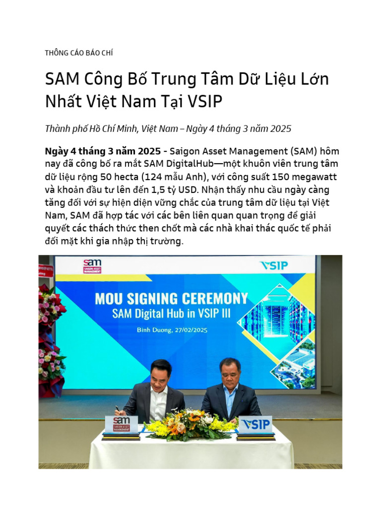 Press Release - SAM DigitalHub Launch - March04 - 2025 (VIE) | PDF