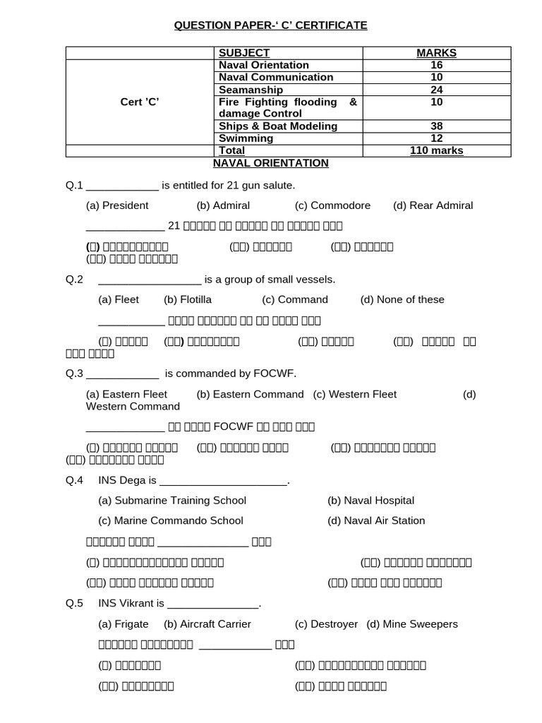 C Cert Special Subject Question Paper Set 1 | PDF