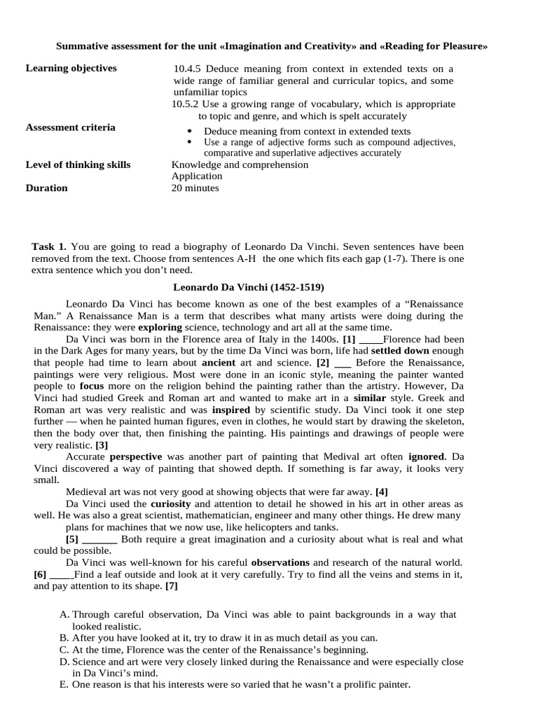 10 - SOR - 2 OGN Term 3 MSA | PDF | Leonardo Da Vinci | Paintings