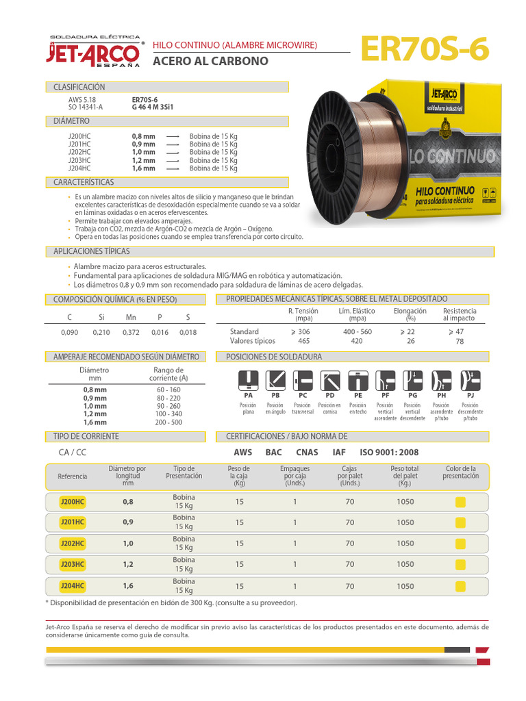 FICHA-TECNICA-JET-ARCO-ER70S-6-BR | PDF | Sustancias químicas ...