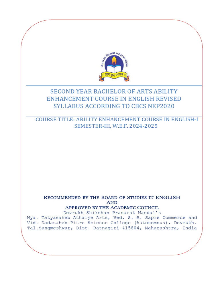 2024 - SY Semester III-Ability Enhancement Course English - SYBA Final ...