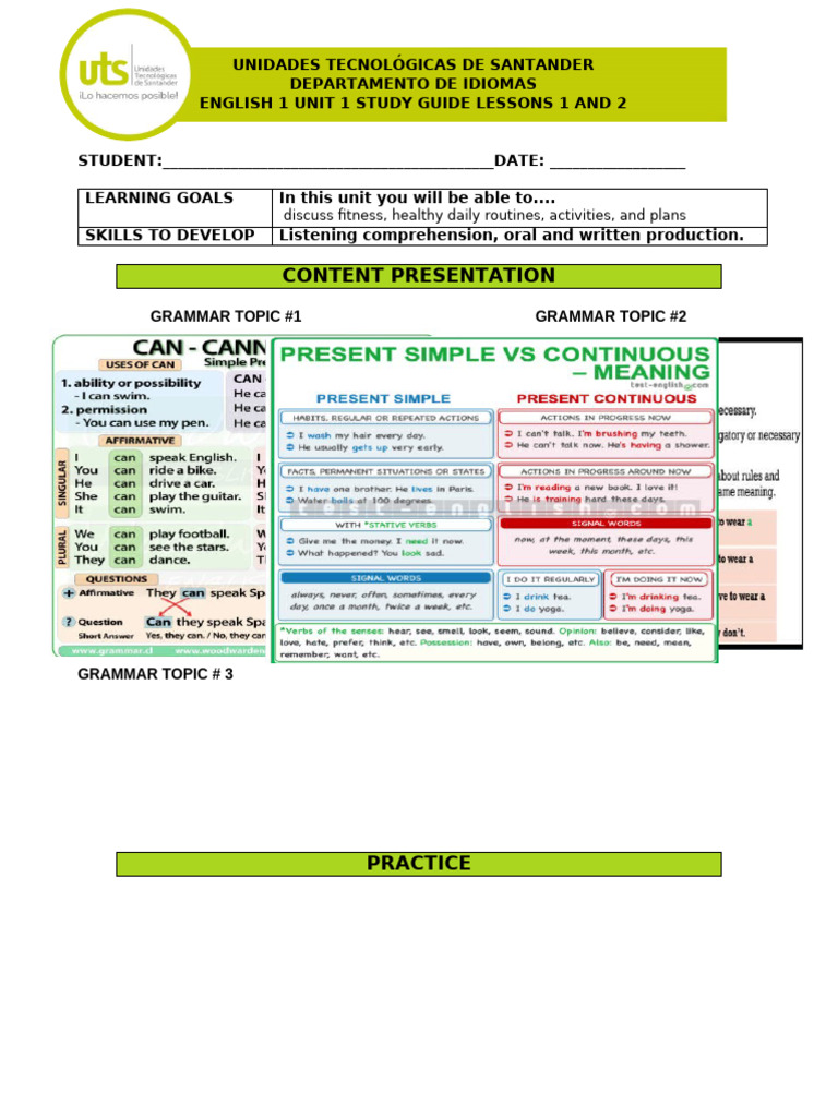 STUDY GUIDE ENGLISH 1 UNIT 1 2025 - Lessons 1 - 2 CBERNAL | PDF