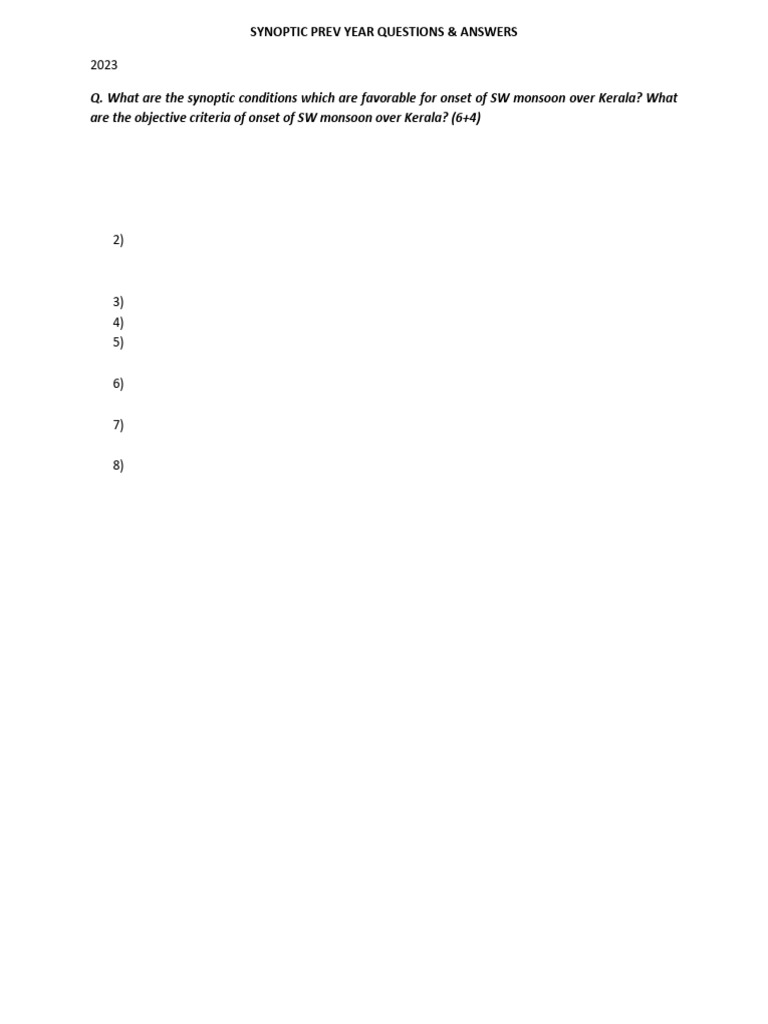 Synoptic Prev Year Questions | PDF | Tropical Cyclones | Atmospheric Circulation