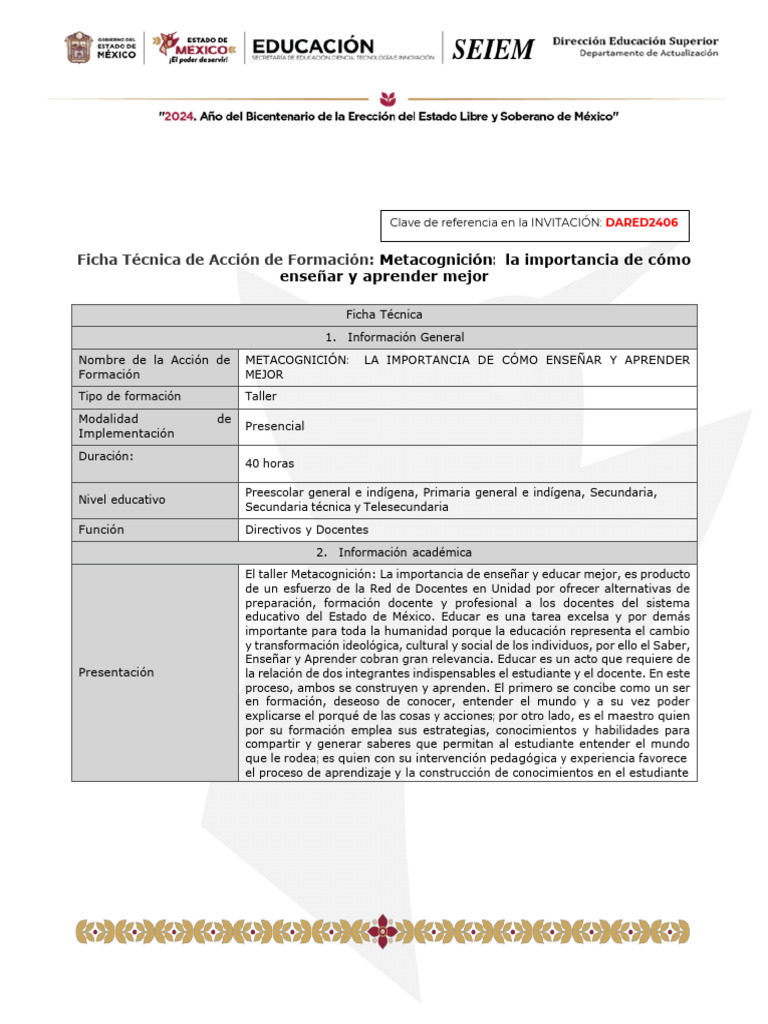 Dared2406 Ficha T Cnica Metacognici N La Importancia de C Mo Ense Ar y Aprender Mejor | PDF ...