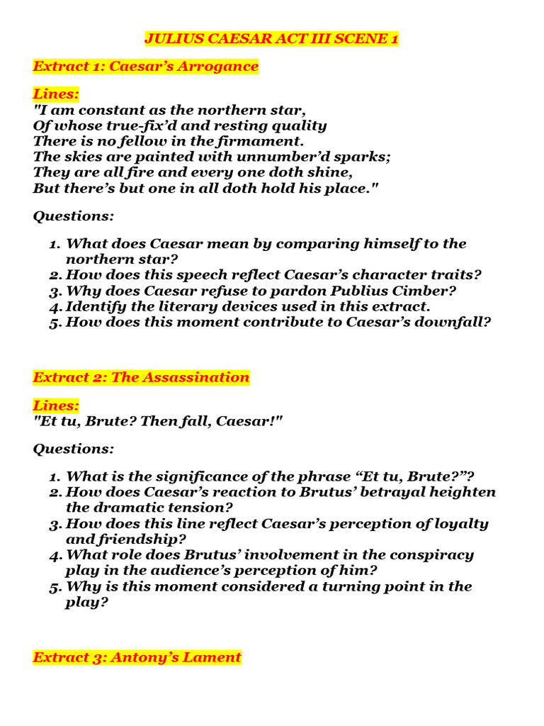 Julius Caesar III-V Imp Questions | PDF | Mark Antony | Augustus