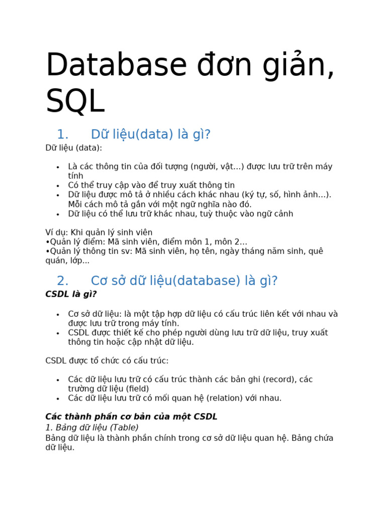 Bài 4 - Database đơn giản và SQL | PDF