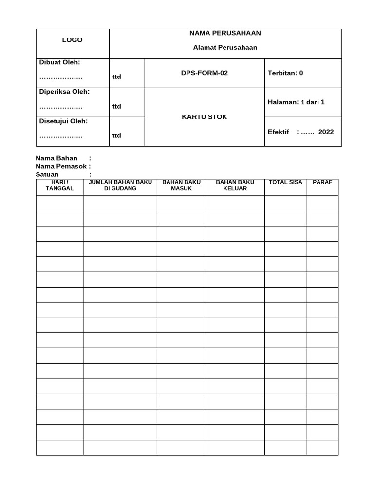 DPS-FORM-02-Kartu Stok | PDF