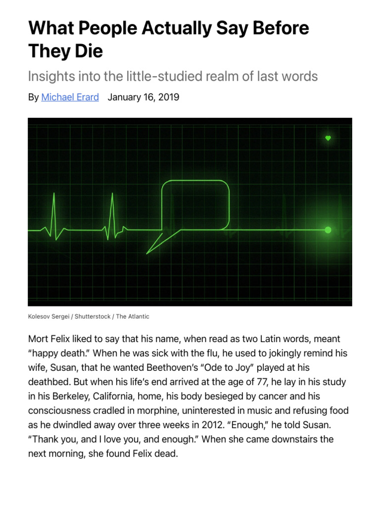 Last Words: Insights on Dying Speech | PDF | End Of Life Care ...