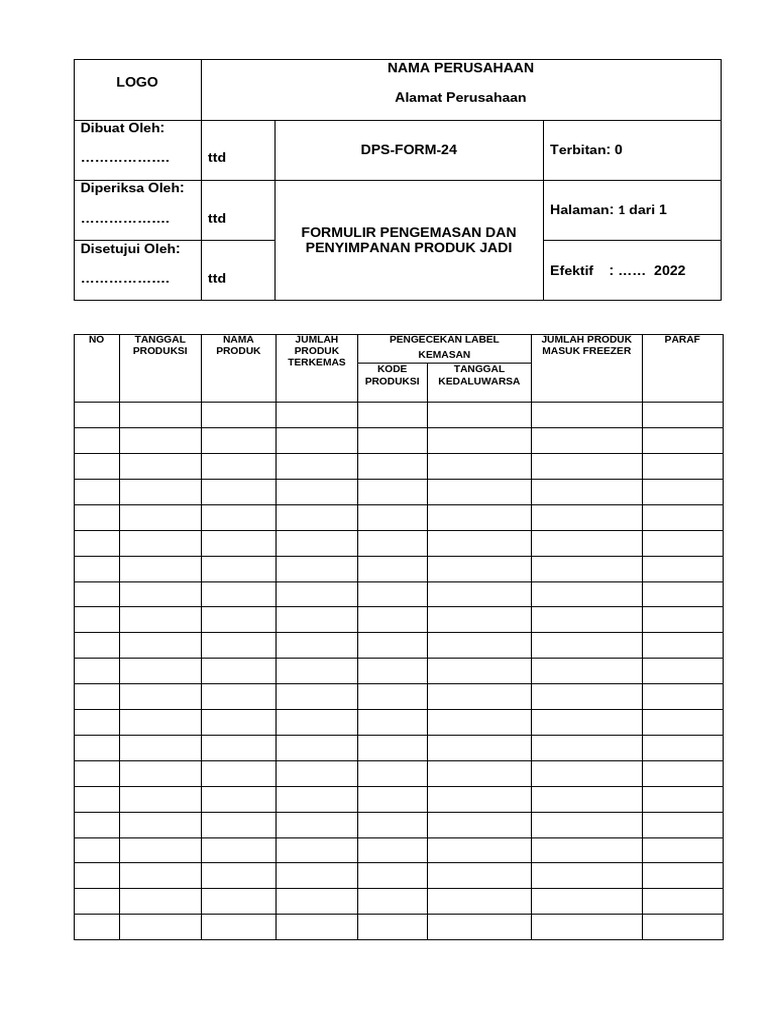 Formulir Pengemasan Produk Jadi | PDF