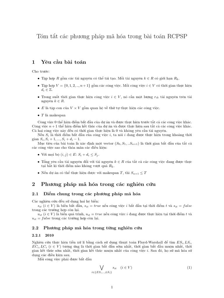 Tóm tắt các phương pháp mã hóa trong bài toán RCPSP | PDF