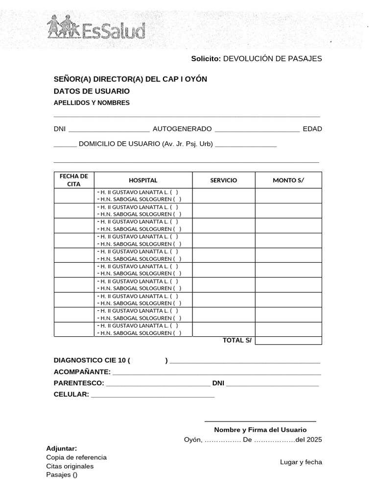Devolucion Pasajes Formato | PDF