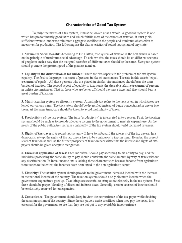 Characteristics of Good Tax System | PDF | Taxes | Taxation