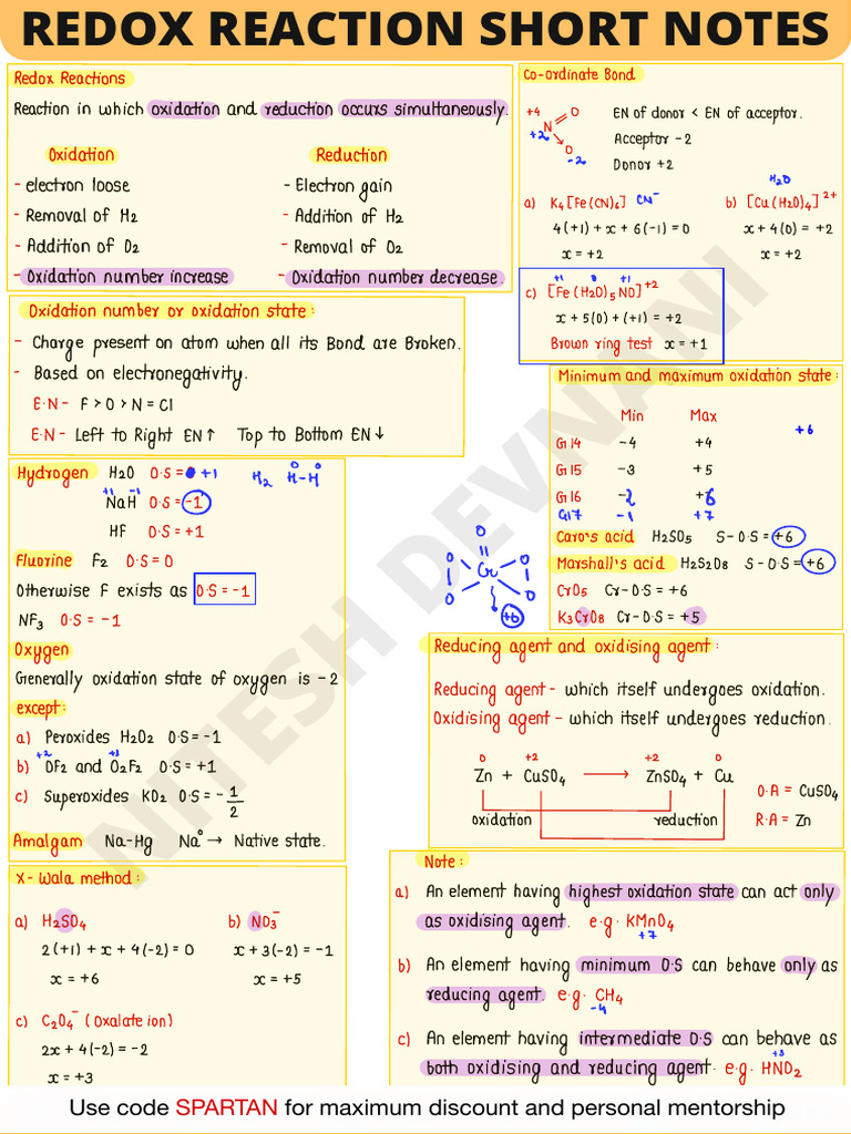 Redox Reaction Short Notes - Learning Tales 7 | PDF | Redox | Chemistry
