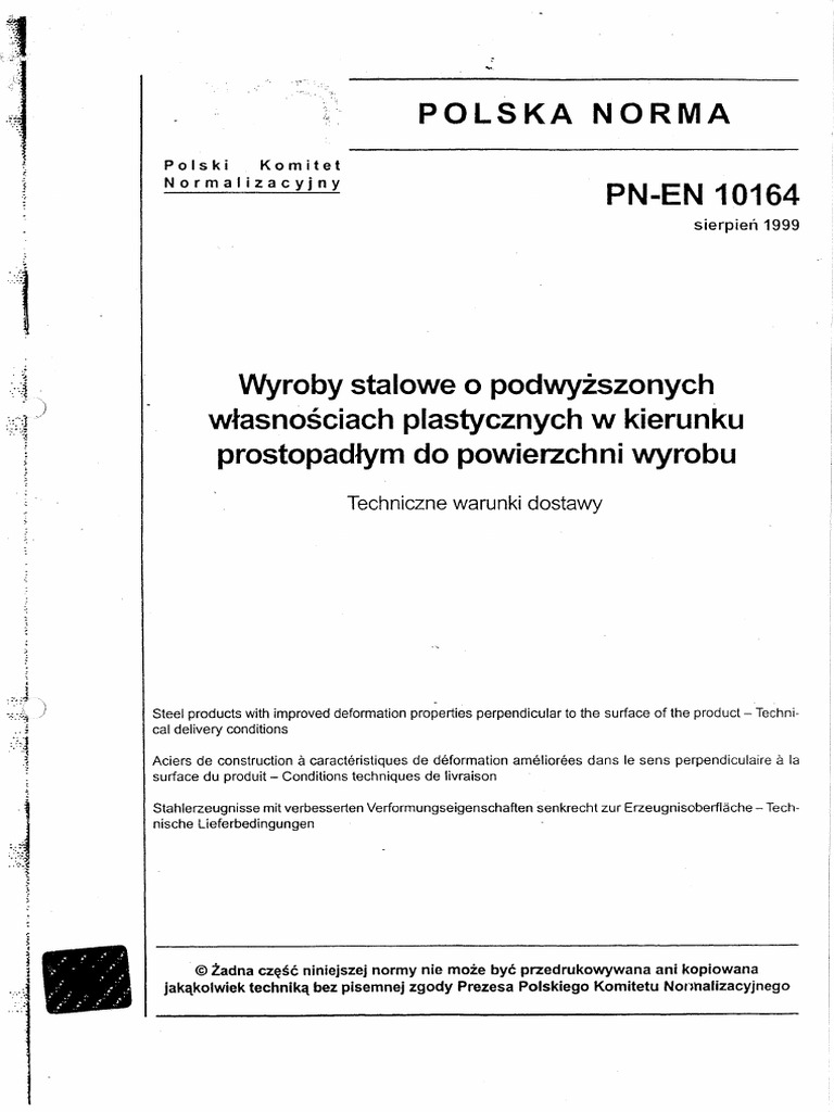 PN-EN 10164 Wyroby Plastyczne o Podwyższonych Własnościach Plastycznych ...