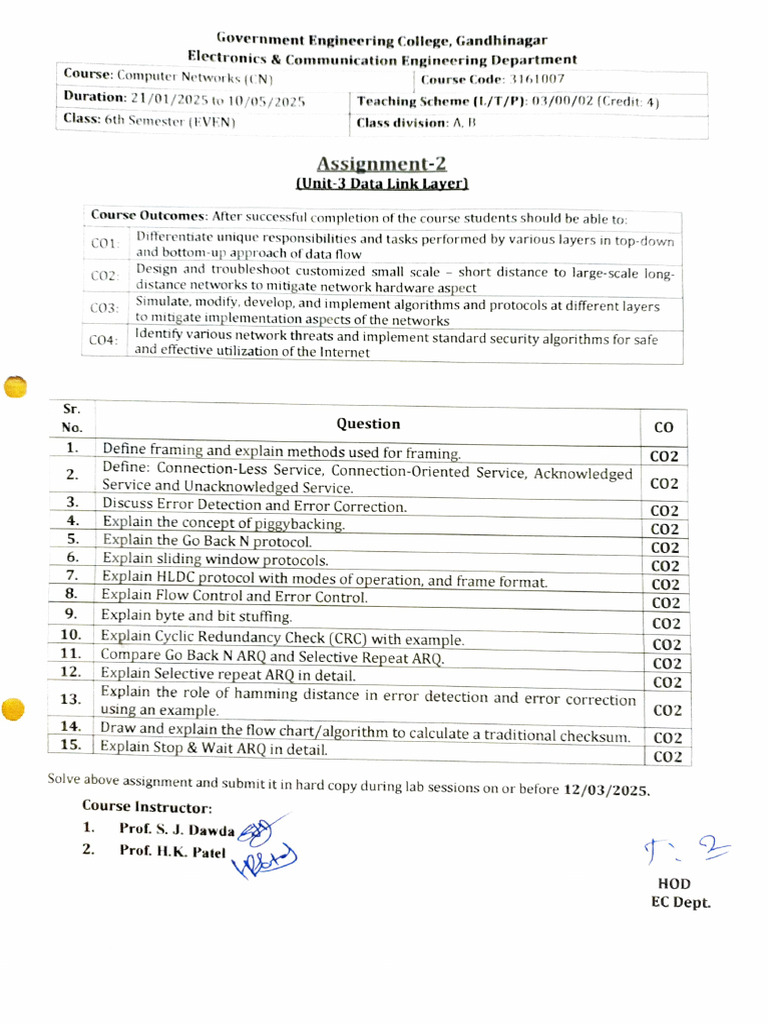 CN Assignment-2 - Even 2025 | PDF | Error Detection And Correction | Data Transmission