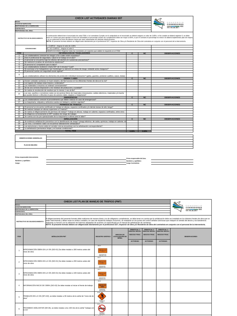 Check List Diarias SST y Seguridad | PDF