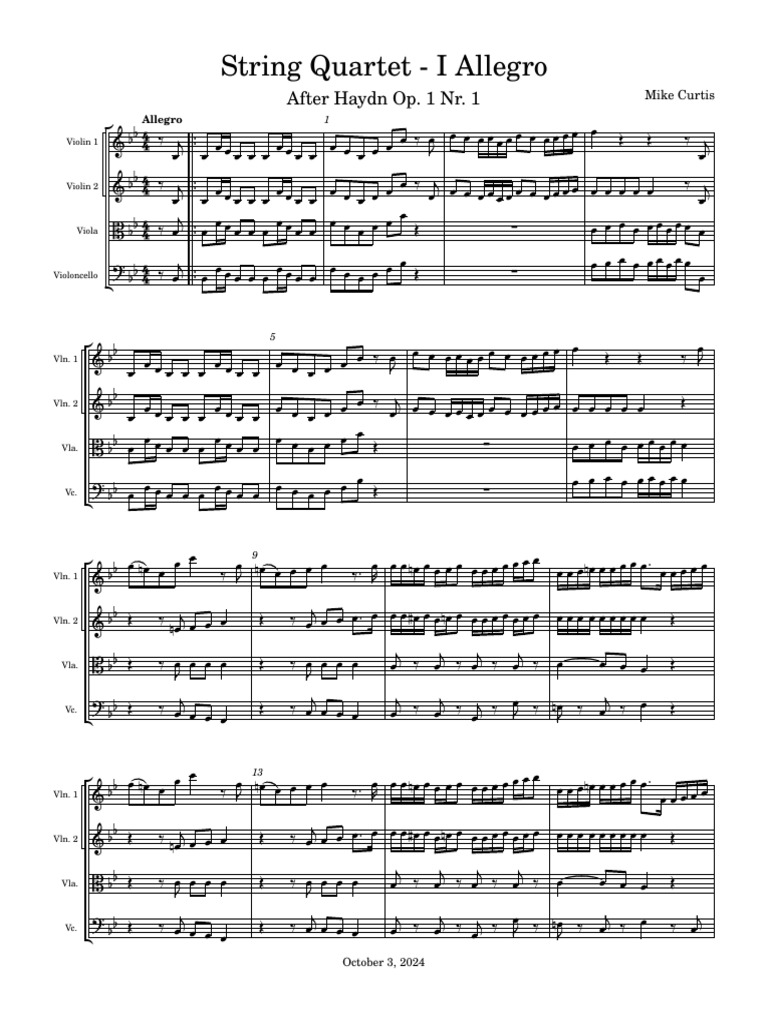 Mike Curtis: String Quartet Allegro | PDF | String Quartet | Classical ...