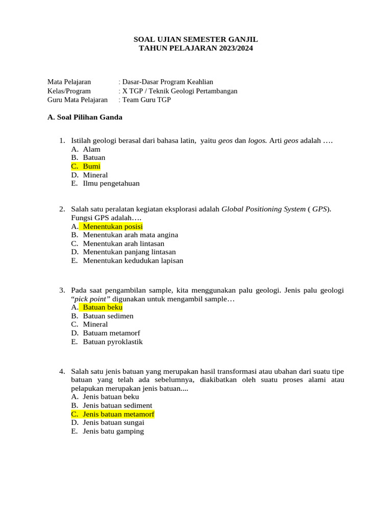 Soal Dasar-Dasar Program Keahlian X TGP | PDF