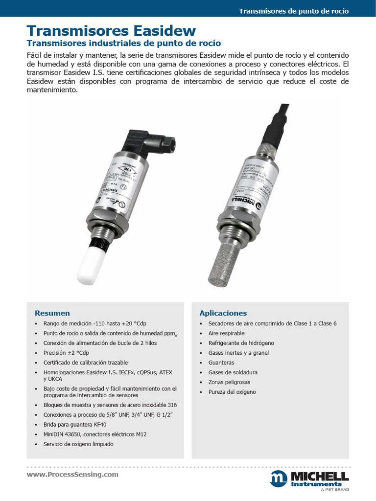 Michell Instruments Easidew Transmitters 97554 ES Datasheet | PDF ...