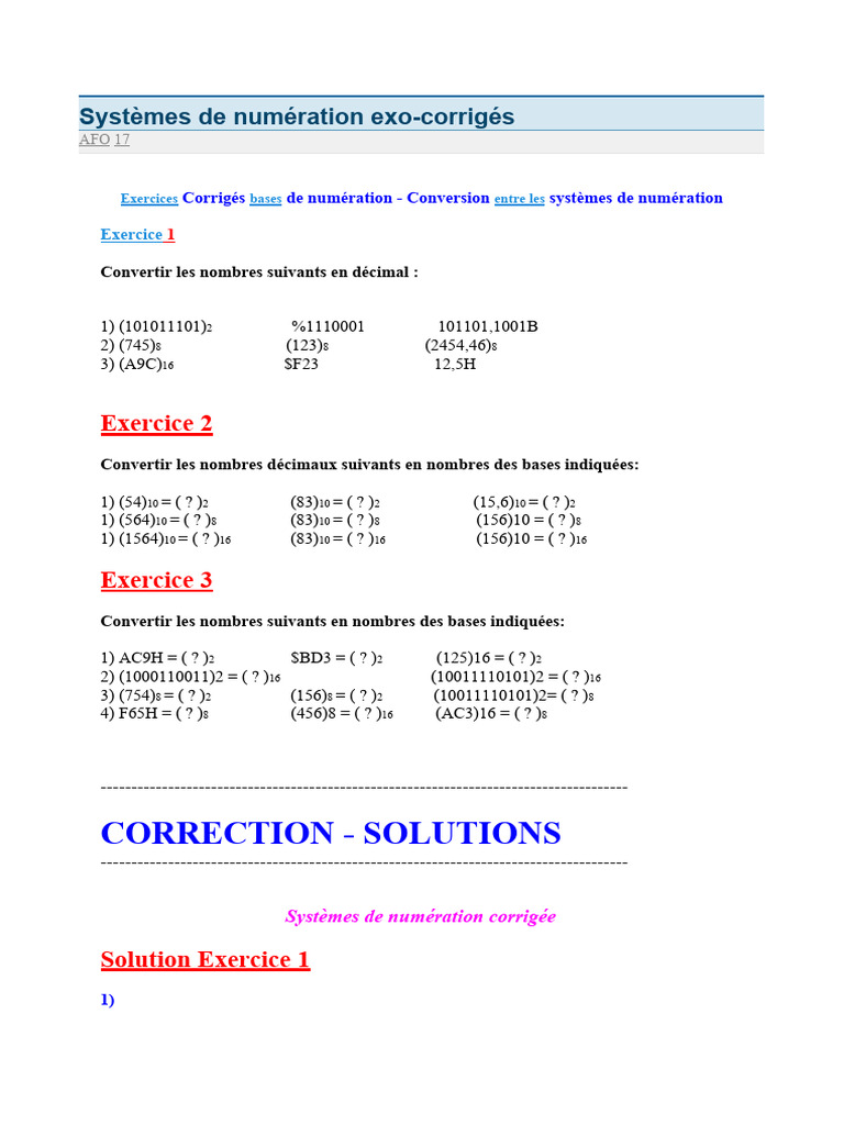 Systemes de Numeration Exo | PDF | Arithmetic | Mathematical Notation
