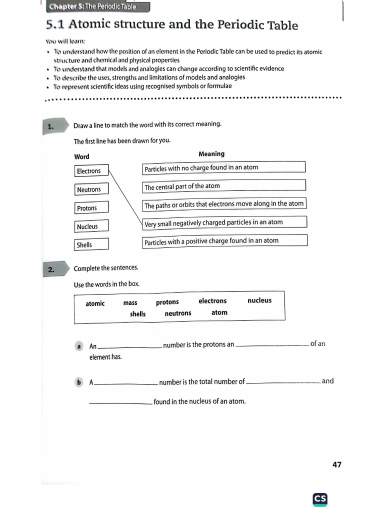 Chemistry Unit 5 The Periodic Table Workbook | PDF