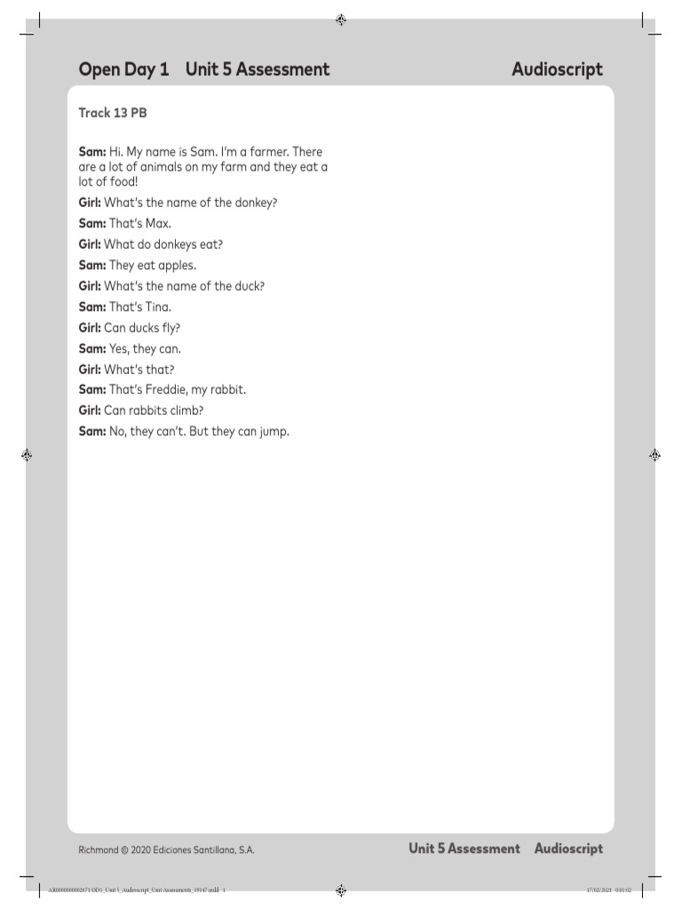 OD1 Assessmentaudioscript Unit5 | PDF