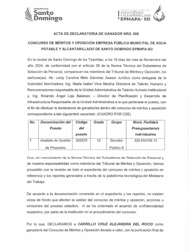 2024 NOV 2360001250001 GANADOR 441-302570-Acta-Declaratoria-Ganador | PDF