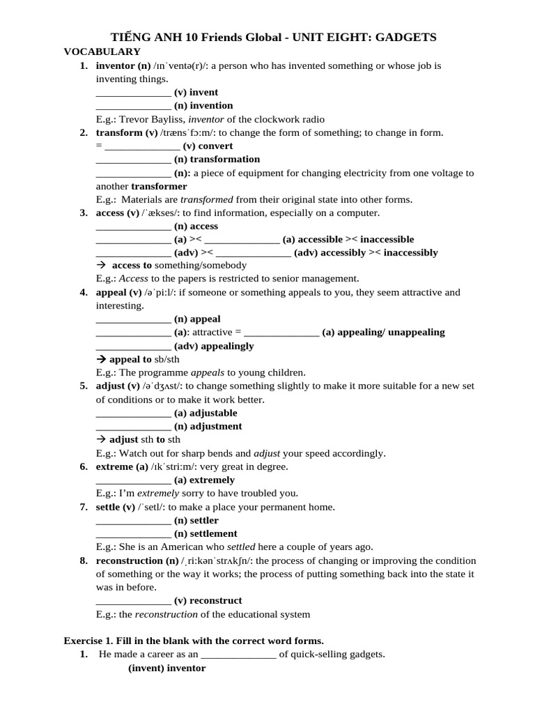 Vocabulary and Grammar for English 10 Unit 8 | PDF | Invention | Power ...
