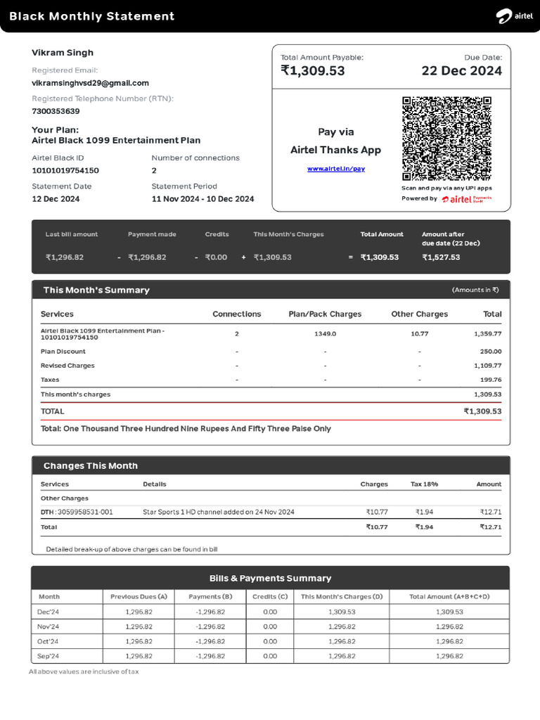 December Wifi Bill | PDF