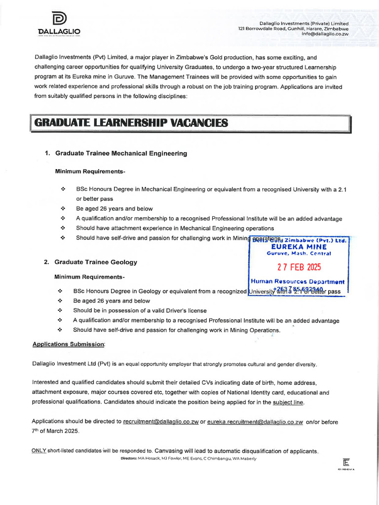 Graduate Trainee Advert February 2025 | PDF
