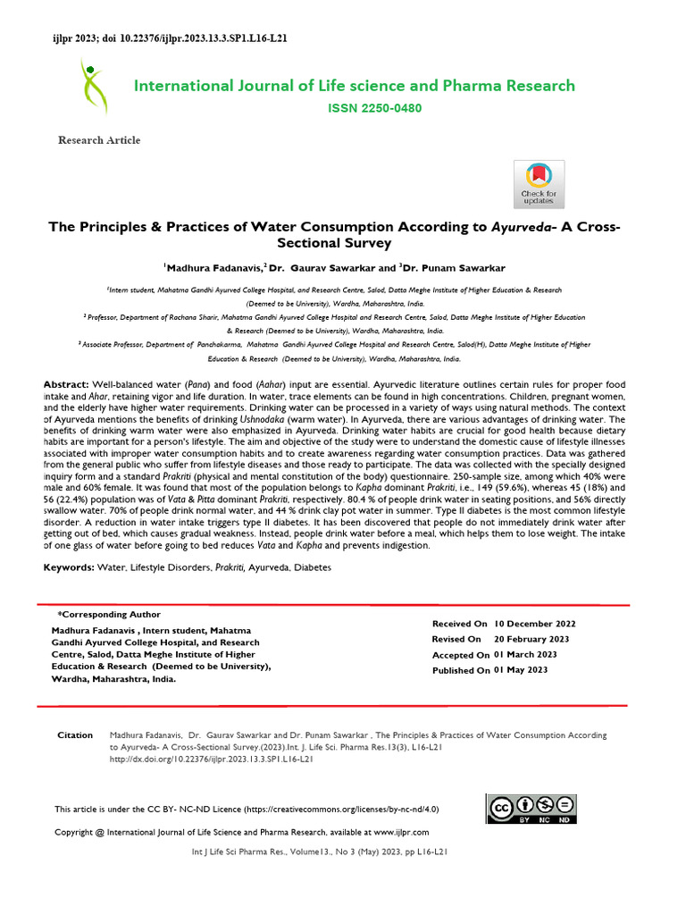 The Principles Practices of Water Consumption Acco | PDF | Ayurveda ...