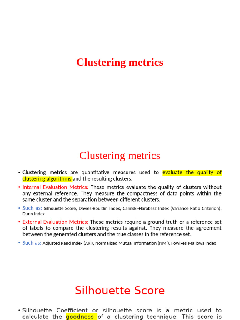 UNIT 3-Clustering Metrics | PDF | Cluster Analysis | Applied Mathematics