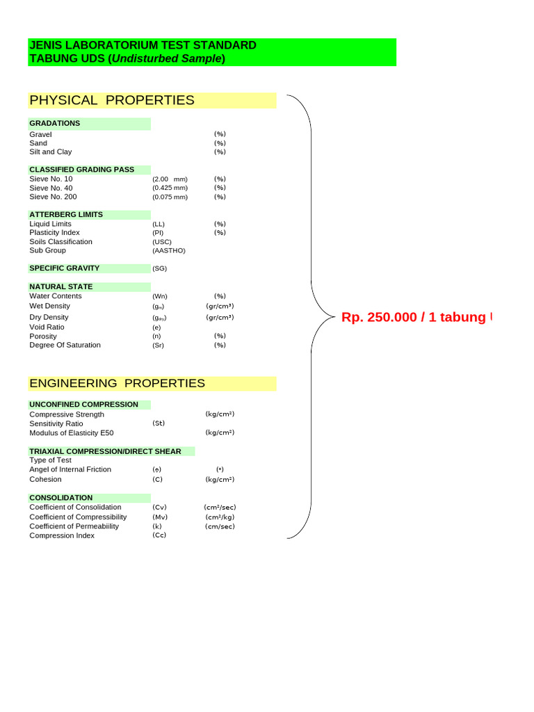UDS Soil Test Standards and Properties | PDF