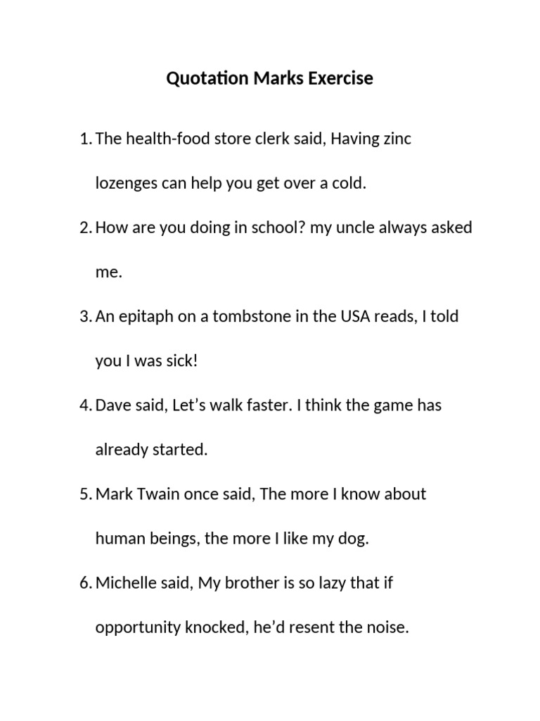 Quotation Marks Exercise | PDF