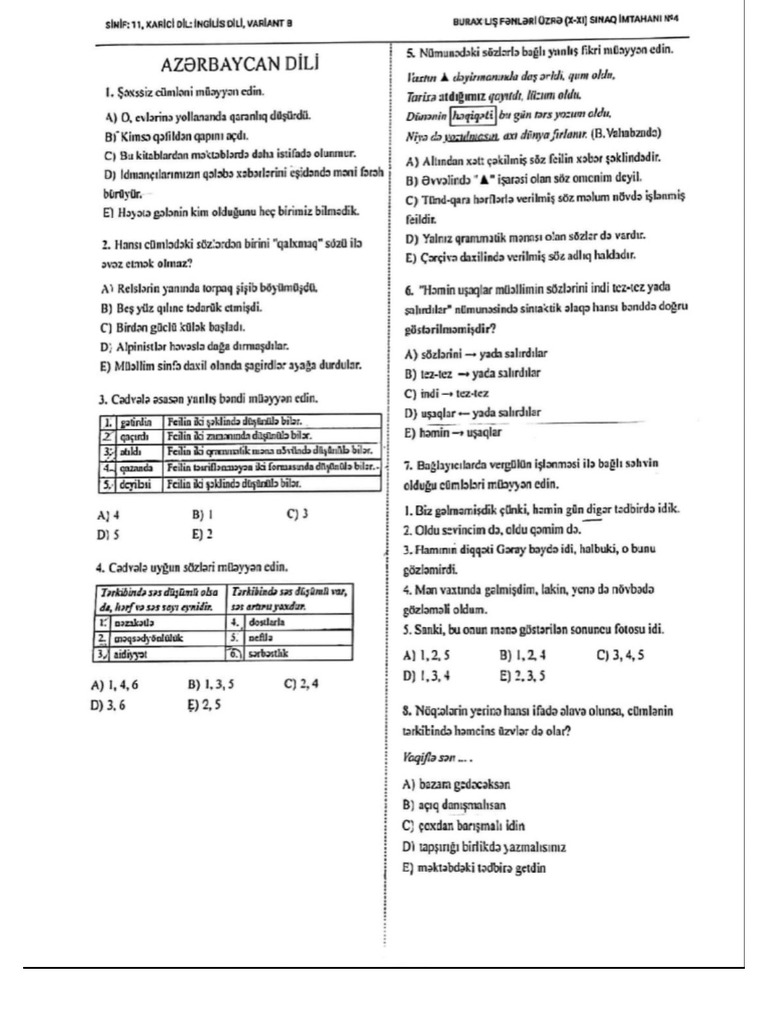 OTK Sınaq 4 Sinif 11 2025-01-26 Məmmədova Günay | PDF