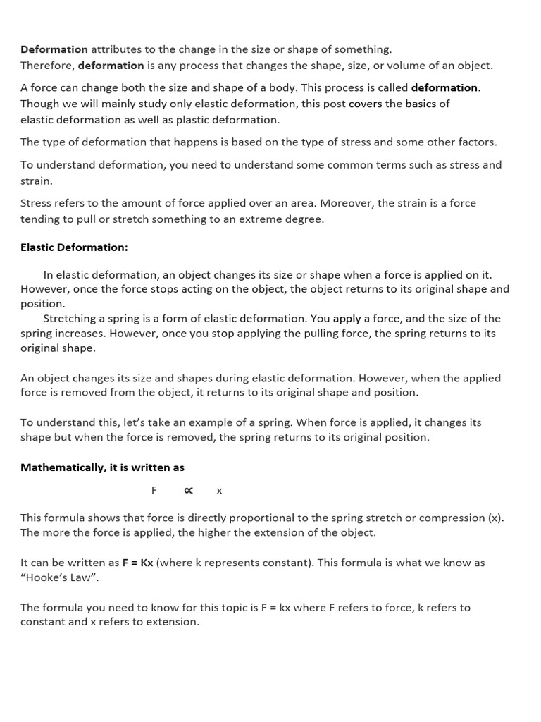 Deformation Notes Pdf Deformation Engineering Elasticity