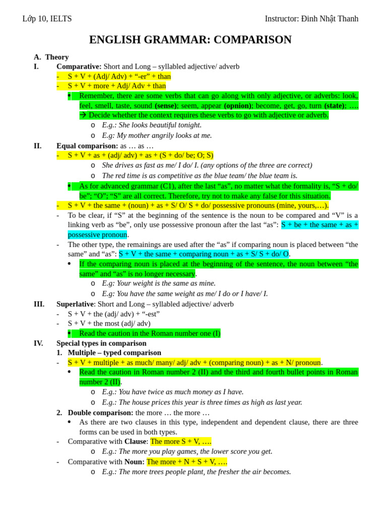 (LESSON1) ENGLISH GRAMMAR COMPARISON Exercise | PDF | English Grammar ...