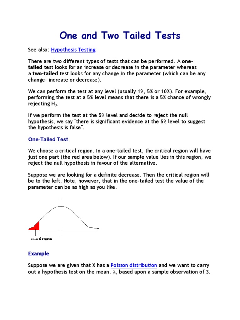 One and Two Tailed Tests Hypothesis | PDF | Statistical Hypothesis ...