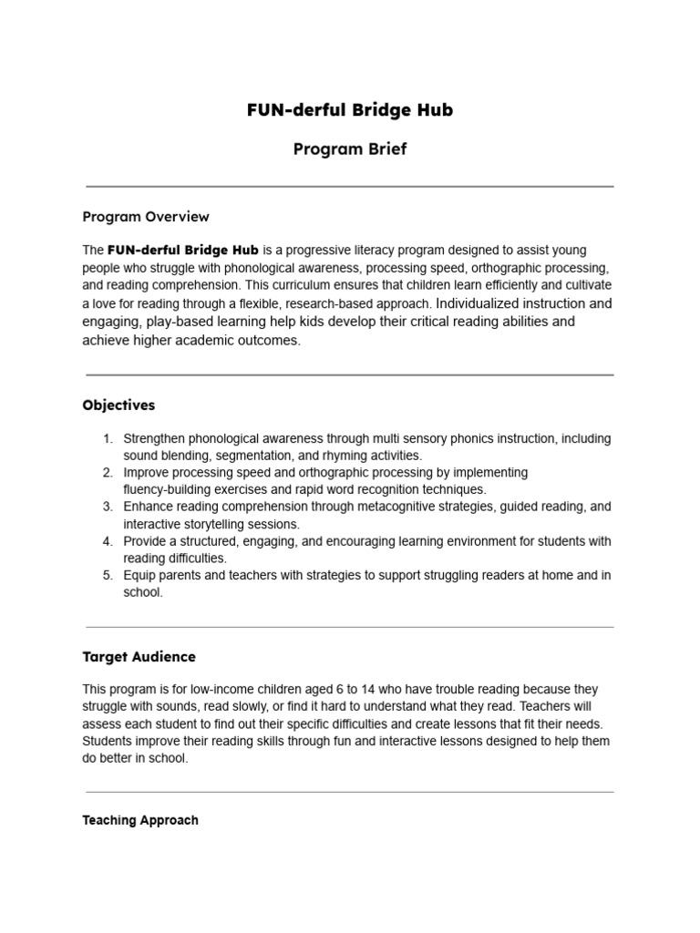 FUN Derful Bridge Hub Program Brief | PDF | Phonics | Reading Comprehension