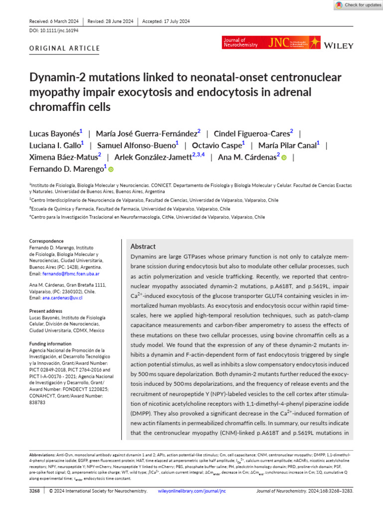 Dynamin-2 Mutations and Exocytosis Impairment | PDF | Actin | Molecular ...