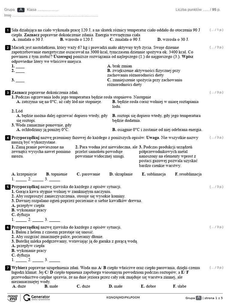 Termodynamika Podstawa Generator Test | PDF